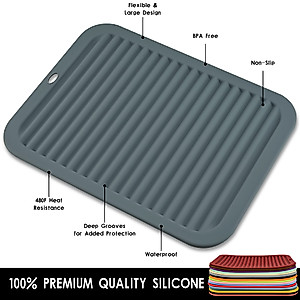 Smithcraft Trivets for Hot Dishes Pots & Pans, Silicone Hot Pads for Kitchen, 12x9 Silicone Mats for Counter, Waterproof Trivet Mat, Counter Top Pot Holders, Table Heat Resistant Mat Set 2 Blue