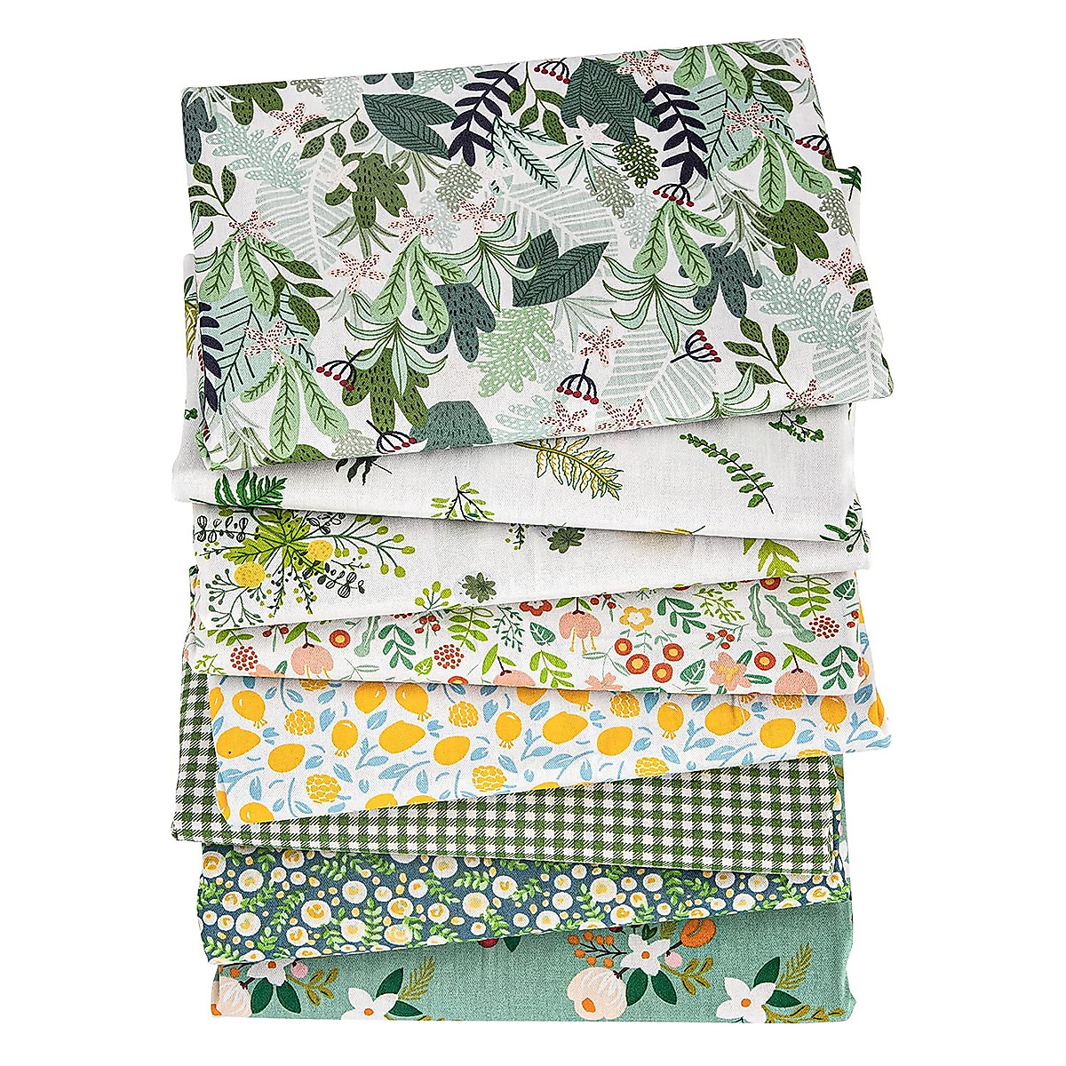 Aubliss 8pcs Fat Quarter Fabric Bundles 19.6'' x 19.6''(50cm x 50cm) Cotton Craft Fabric Pre-Cut Squares Sheets for Patchwork Sewing Quilting Fabric(Green Floral)