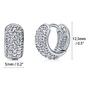 BERRICLE Sterling Silver Cubic Zirconia CZ Small Fashion Hoop Huggie Earrings for Women, Rhodium Plated 0.5"