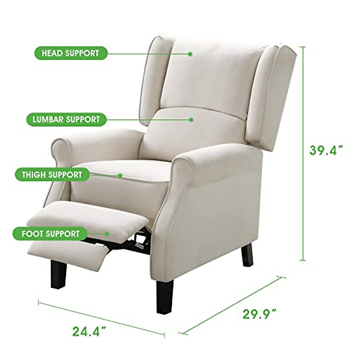 COOLDEX Wingback Recliner Chair with Heat & Massage Feature, Tufted Fabric Accent Chair Sofa for Reading, Living Room and Bedroom (Beige)