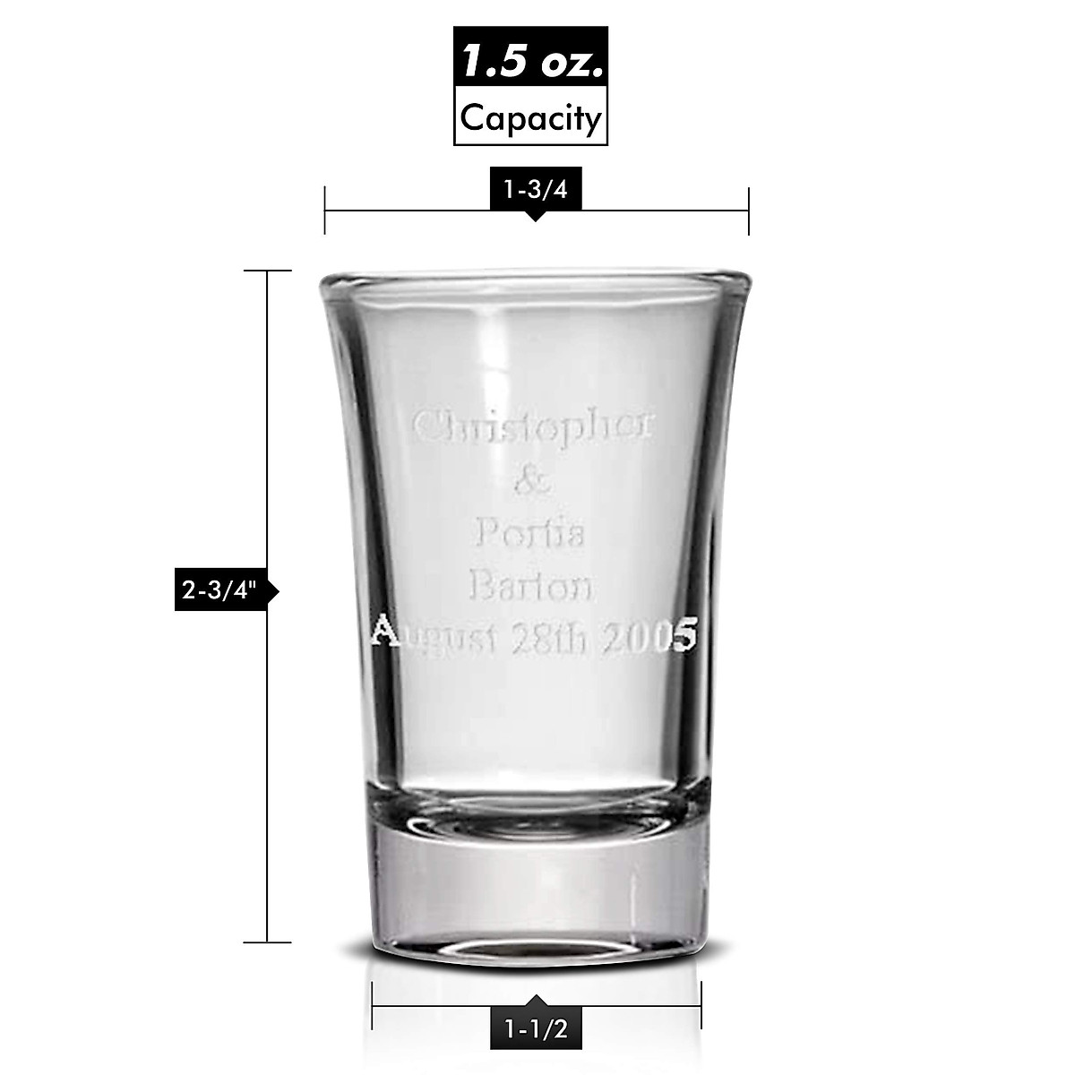 CKB Products Personalized Laser-Etched Engraving Shot Glasses - Set of 6-1.5 oz. - Your Choice of 12 Fonts - Wedding - Birthday - Anniversary - Graduation