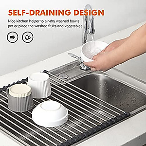 Worthyeah Dish Drying Rack - Over The Sink Dish Drying Rack - Roll-Up Dish Drying Rack for Kitchen Sink - Stainless Steel Sink Drying Rack - Kitchen Sink Accessories
