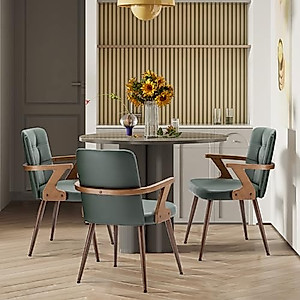 MEKLIBA Dining Chairs Set of 2，Dinner Chairs with Arms and Back，Comfortable Upholstered Dining Chairs,Modern Leather Kitchen Chair for Kitchen and Dining Room (Green)