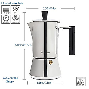 Easyworkz Pedro Stovetop Espresso Maker 4Cup 200ml Stainless Steel Italian Coffee Machine Maker Moka Pot Induction Espresso Pot
