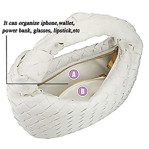 Woven Handbag,Women Shoulder Bag Hobo Handbag Leather Soft Shoulder Bag Woven Clutch Bag Knotted Casual Dumpling Pouch White