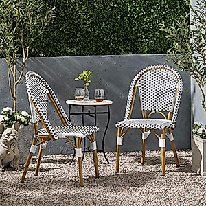 Christopher Knight Home Philomena Outdoor French Bistro Chair (Set of 2), Black + White + Bamboo Print Finish