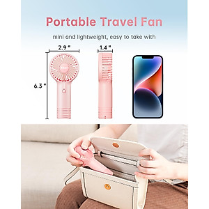 Aluan Handheld Fan Mini Fan Portable Hand Held Fan Rechargeable 4800mAh Battery Operated Fan with Power Bank Powerful 3 Speeds Small Personal Fan for Travel Makeup Kids Women Men, Pink