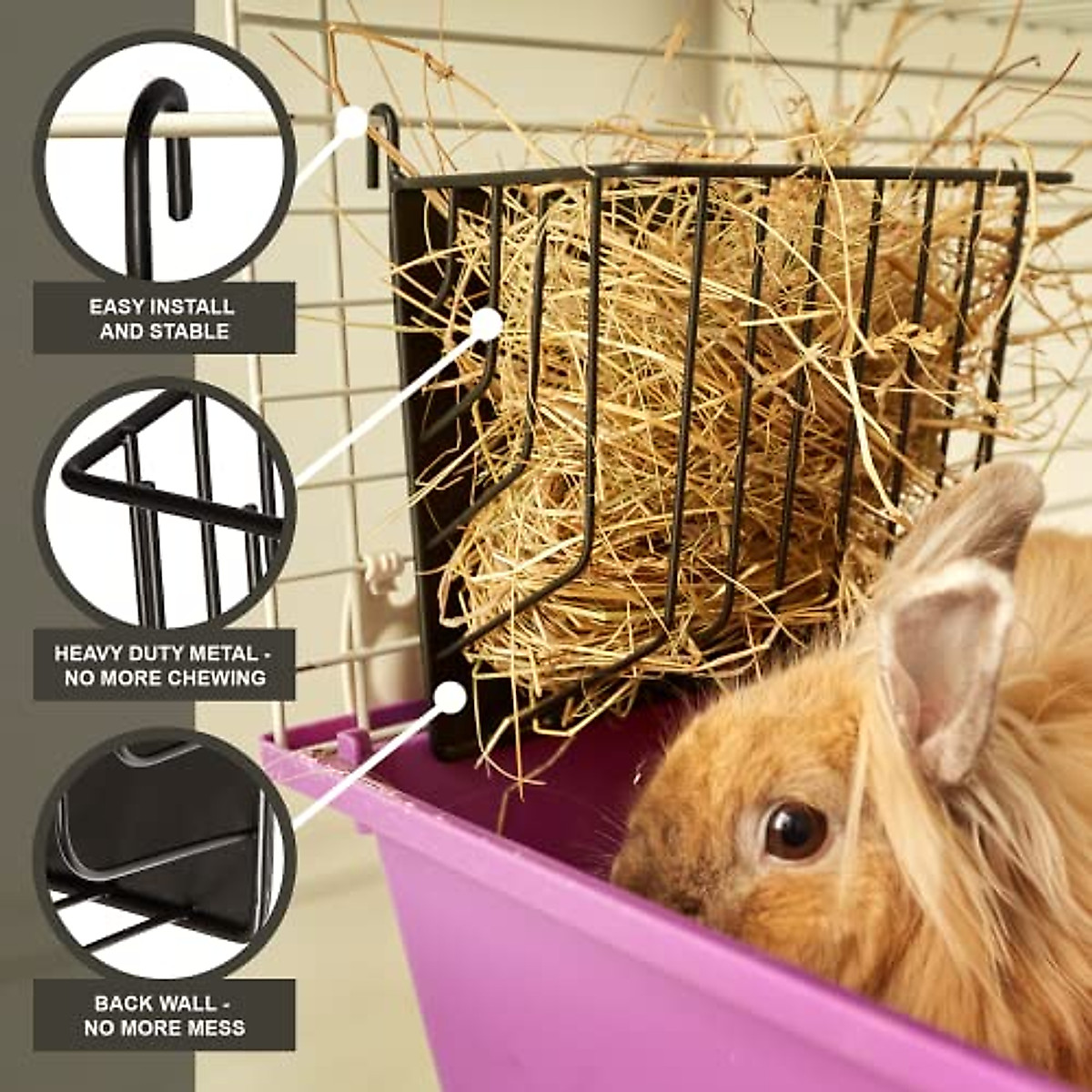 Hay Feeder for Rabbit, Guinea Pig, Bunny, Chinchilla, Heavy Duty Metal Rack Hay Holder - 7.3x4.3x6.7 inch