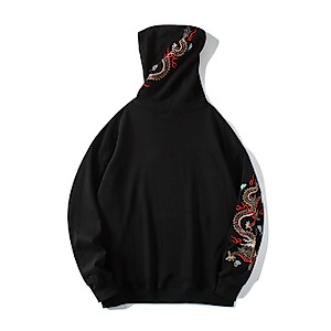 Niepce Inc Streetwear Men's Dragon Embroidered Heavyweight Graphic Hoodies (black-dragon, X-Large)
