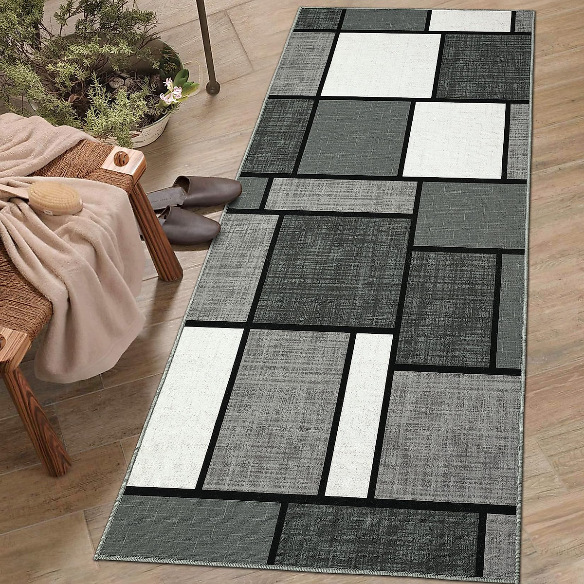 FairOnly 2x6 Runner Rug Washable Runner Rug Kitchen Runner Rug Geometric Runner Rugs Modern Floor Cover for Hallways Non Slip Runner Rug Low Pile Carpet for Living Room Bedroom Dining Room,Grey