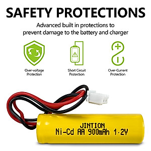 JINTION 1.2V 900mAh Rechargeable AA NiCD Batteries Replacement Battery for AA 900mAh Emergency/Exit Light/Fire Exit Sign, 2 Pack