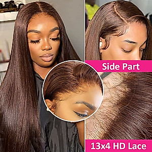 Hermosa 13x4 Brown Lace Front Wigs Human Hair with Baby Hair 180 Density Hd Straight Lace Frontal Human Hair Wigs Pre Plucked Hairline 4# Brown Wig 24 Inch