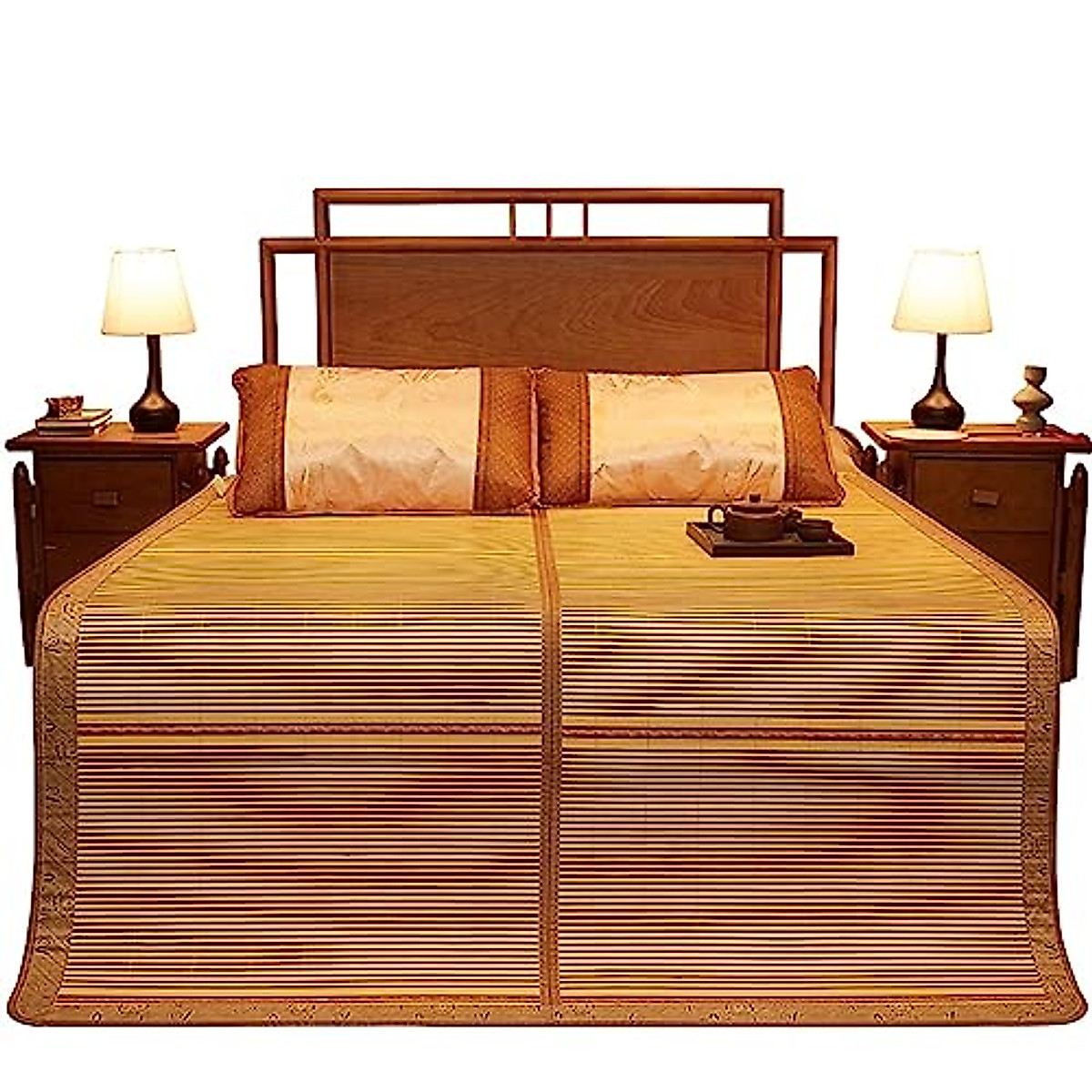 4 Sizes Summer Bamboo Sleeping Mat, Breathable Refreshing Bamboo Summer Bed Mat, Double-Sided Use Bamboo Sleeping Mat Foldable Air Conditioning Mat for Bedroom (Size : L195xW135cm/L77xW53in)