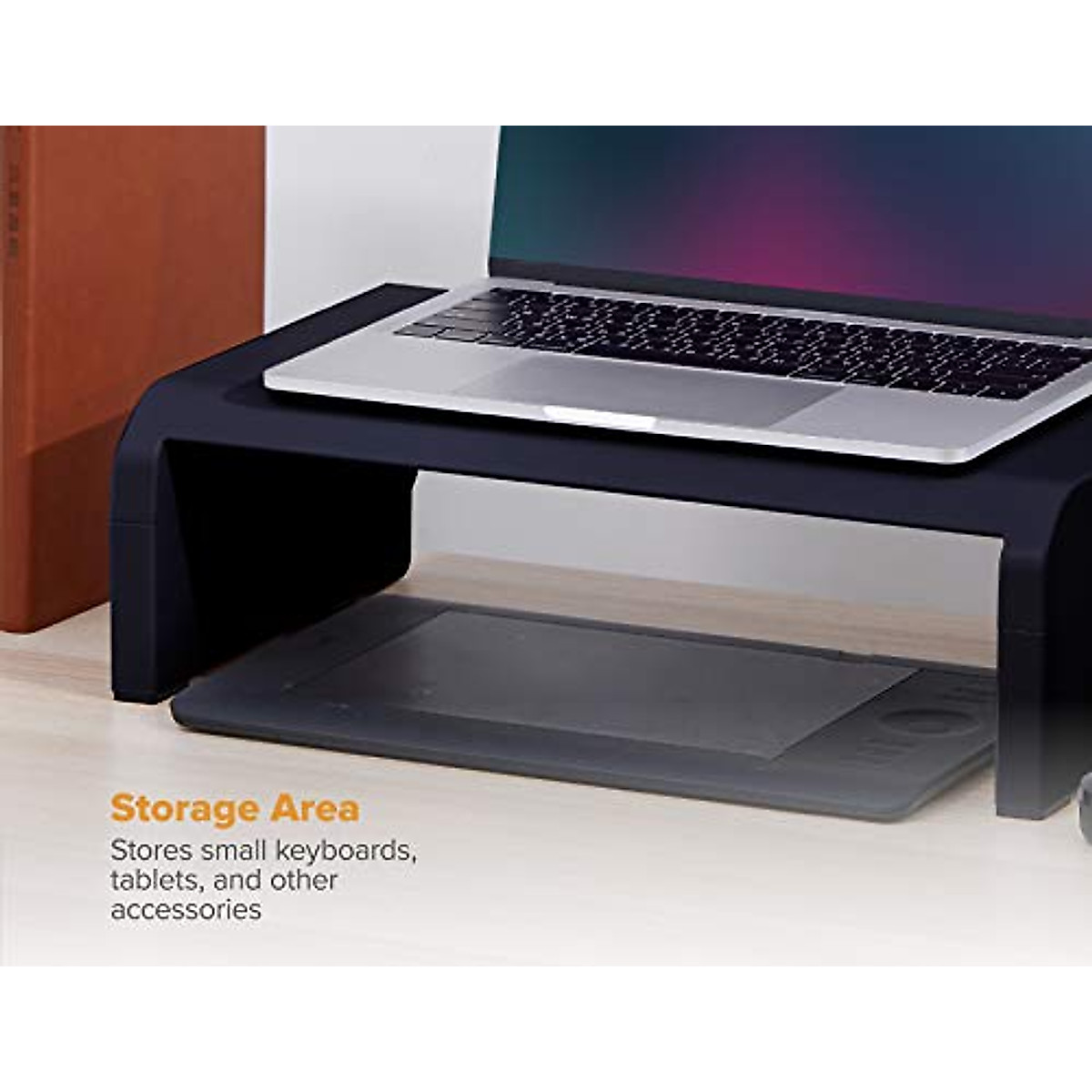 Bostitch Office Konnect Adjustable Monitor Stand Riser, Laptop Stand, 4 Height Adjustments, Built-in Cable Management, Rubber Feet - Black