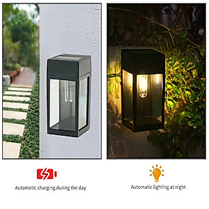 Lxcom Lighting Solar Wall Light Outdoor Solar Deck Lights Solar Powered LED Wall Light Lantern Waterproof Wall Sconce Decorative Solar Fence Lights for Home Garden Lawn, Warm White