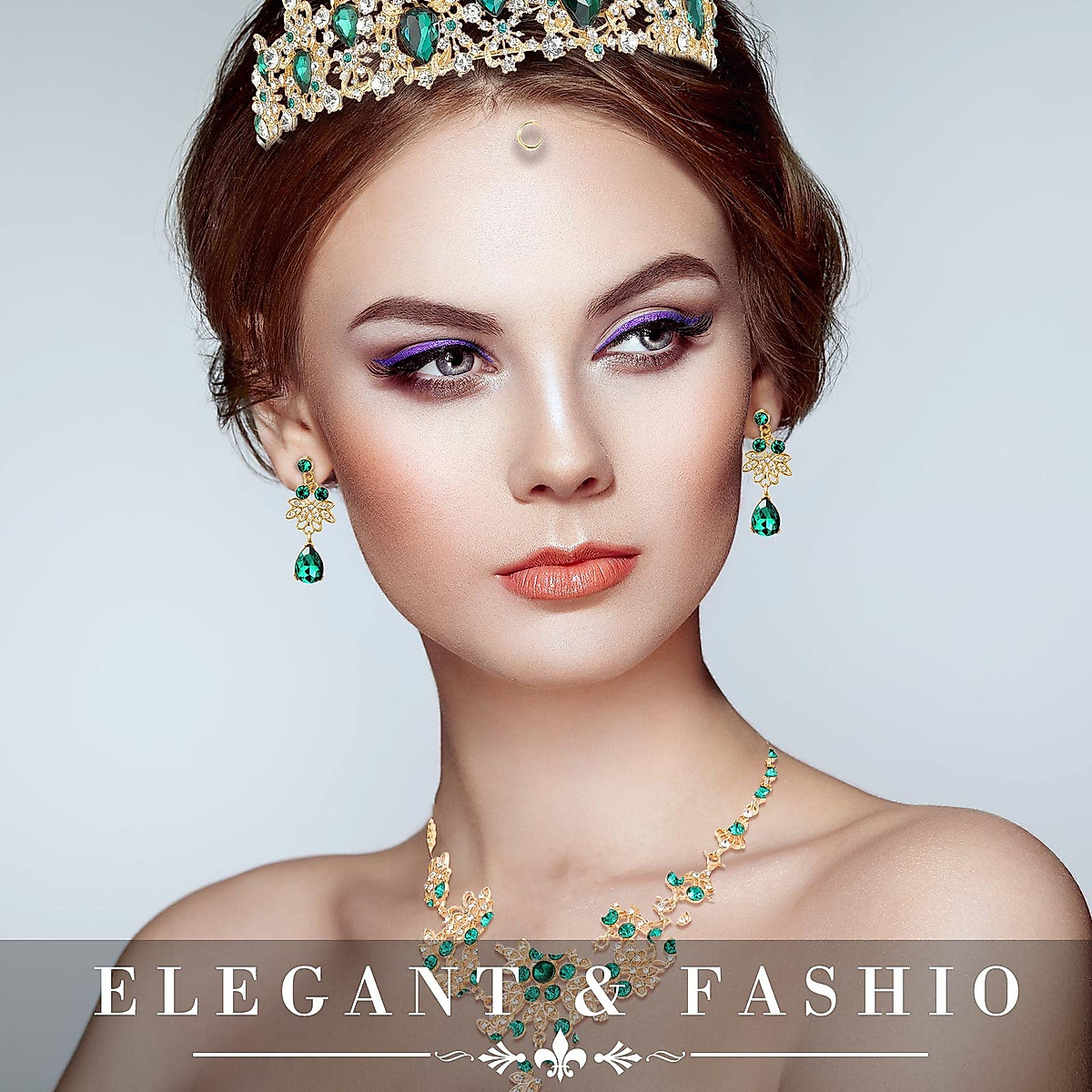 Sureio Baroque Bridal Jewelry Set 3 Pieces Tiara Earrings Necklace Bridal Jewelry Set Wedding Rhinestone Crystal Tiara Crown Headband Princess Baroque Crown for Bride Women(Blue)