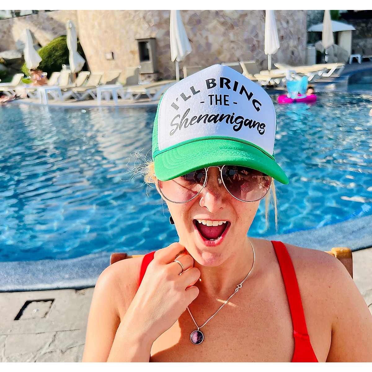 Funky Junque Bridal Snapback Trucker Hat - I'll Bring The Shenanigans - White/Kelly Green