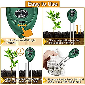 KUNELL PAPO Soil Test Kit for Moisture, pH& Sunlight Meter,3 in 1 Soil Tester for Plant, Vegetables, Garden, Lawn, Farm, Indoor/Outdoor Use (No Battery Need)（Green）