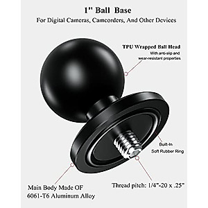 BRCOVAN 2 Pack, Aluminum Alloy 1'' Ball Adapter with 1/4"-20 Threaded Stud for Action Camera & Camcorder Compatible with RAM Mounts B Size 1'' Ball Double Socket Arm