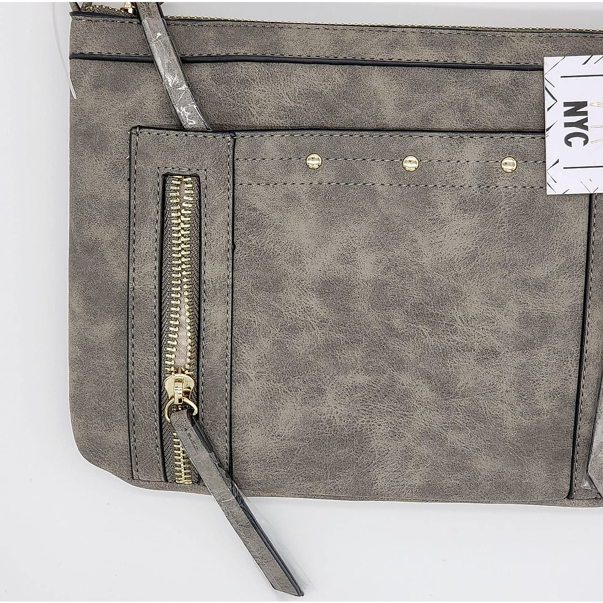 VR NYC Women's Zip Closure Faux-Suede Adjustable Strap Crossbody Bag, Charcoal