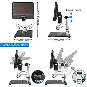 8.5" LCD Digital Microscope with 32G TF Card,Koolertron 12MP 5X-260X Magnification 30fps1080P USB Microscope,Support Image Flip/Reverse Color/Black&White,Coin Microscope for Plant/Rock/Circuit Board
