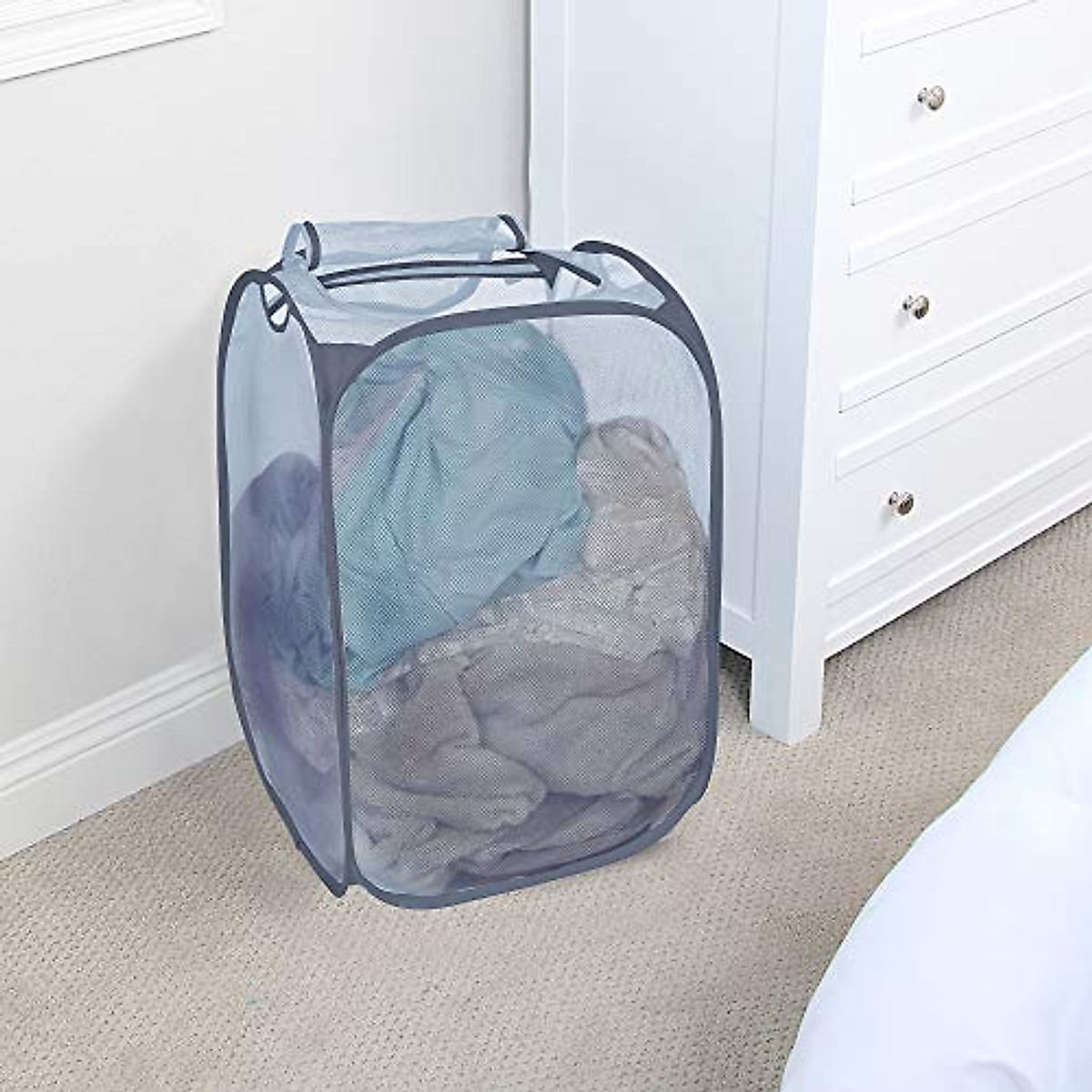 Smart Design Mesh Pop Up Flip Laundry Hamper and Basket - Handles and Side Zipper - Durable Fabric Collapsible Design - Clothes, Toys - Home - Holds 3 Loads - 15 x 25 Inch - Teal