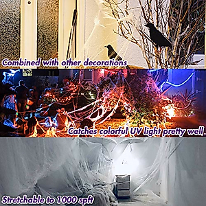 Zcaukya Halloween Spider Web Decoration, 1000 sqft Stretchable Cotton Spider Web with 60 Small Spiders, Halloween Indoor and Outdoor Cobweb Decoration