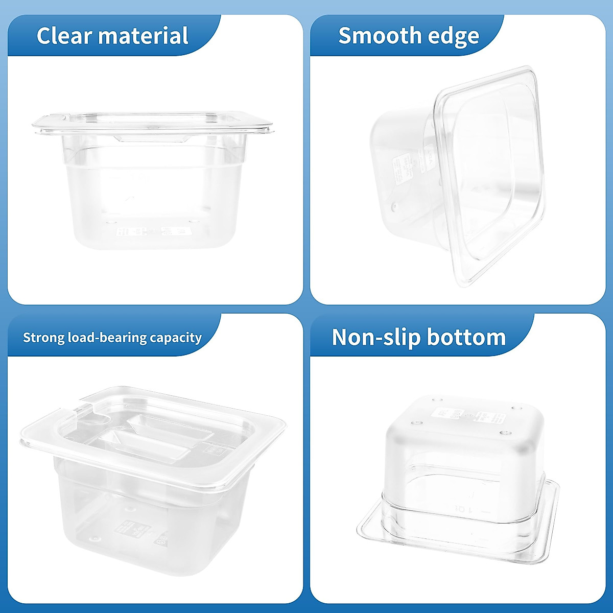 KEJJNYER 6 Pcs Plastic Food Pan with Lid, 4'' Deep Stack Clear Salad Bar Containers Commercial Plastic Restaurant Containers for Food Fruits Vegetables(1/6 Size)