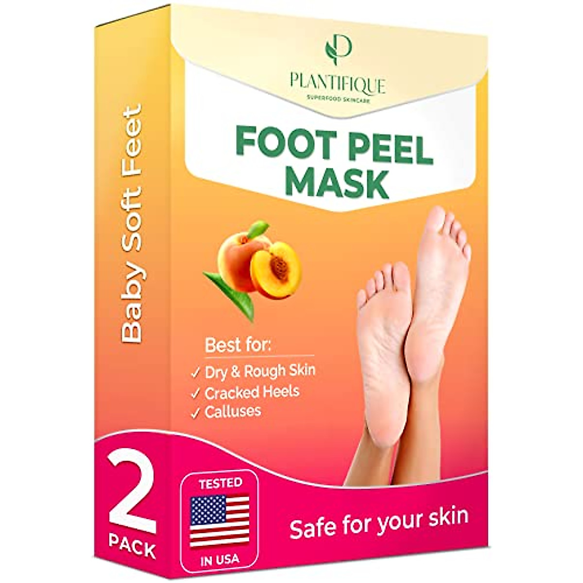 PLANTIFIQUE Foot Peel Mask with Peach 2 Pair and Silicone Scar Sheets 6 Pack
