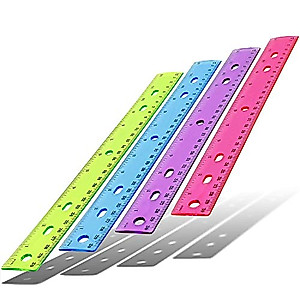 Emraw Transparent Assorted Color Ruler with Inches and Metric 12 Inches Flexible Measuring Resistant Plastic Rulers for School Classroom Home & Office (Pack of 4)