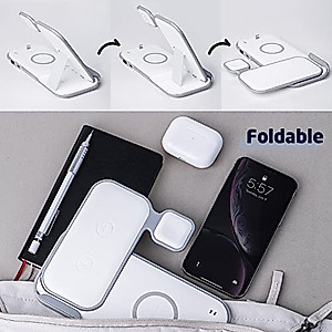 Wireless Charging Station, Foldable Fast Wireless Charger 5 in 1, 2 Phones Charging Stand Dock for iPhone 14/14 Plus/14 Pro Max/13/12/11/X/8, for Apple Watch Ultra/AirPods/iPad Series (with Adapter)
