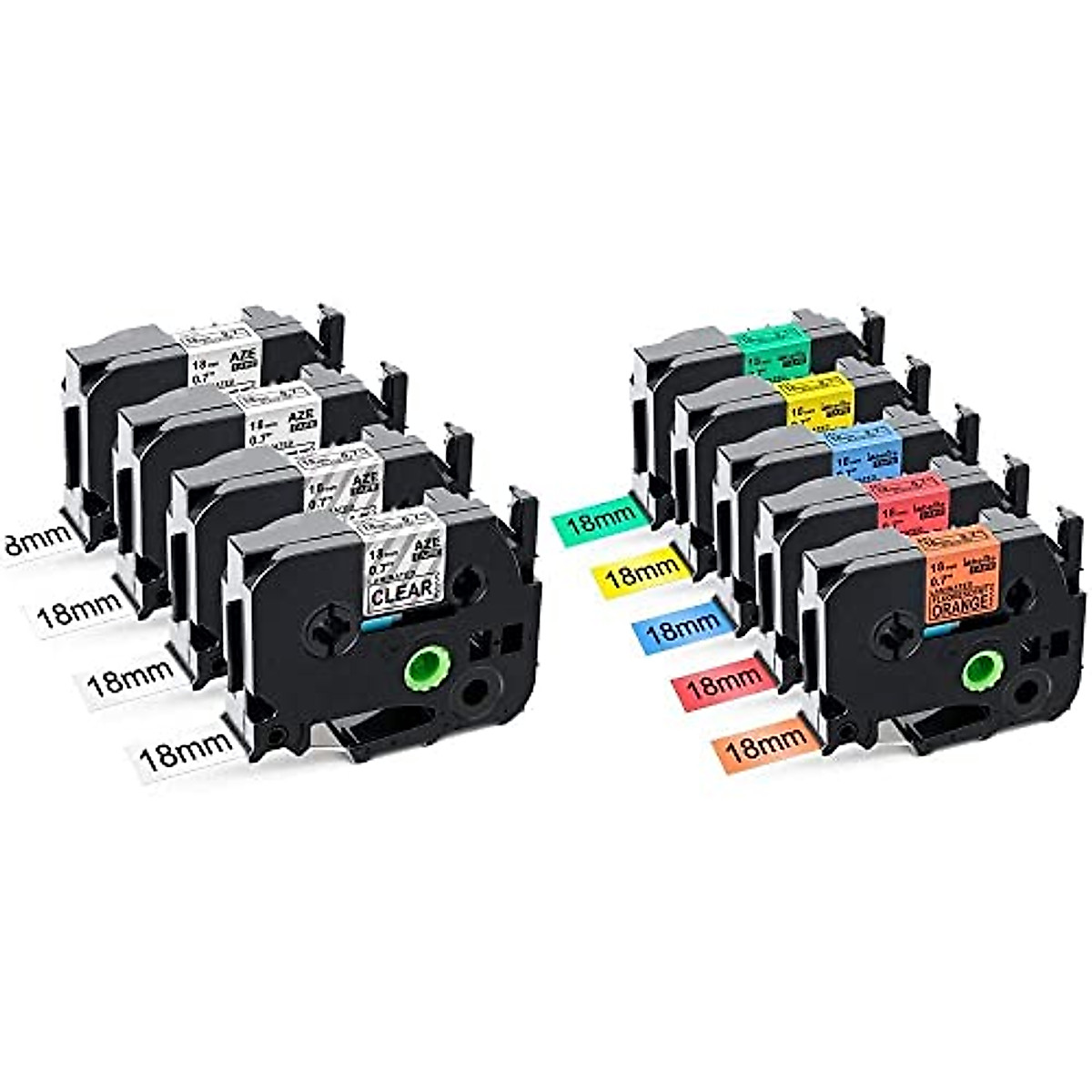 Compatible 18mm Label Tape Replacement for Brother Ptouch TZe-241 TZe-141 Label Tape Bundle with Multicolor Label Tape, 0.7" x 26.2', Black on White/Clear/Orange/Red/Blue/Yellow/Green (Total 9-Pack)