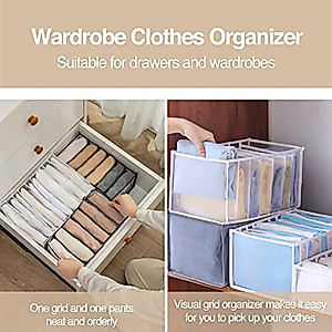 SANTUKEY Wardrobe Clothes Organizer, 7 Grids Washable Portable Closet Organizer Mesh Separation Storage Box Foldable Closet Drawer Organizer for Underwear, Socks, Scarves, Leggings, Skirts, T-shirts