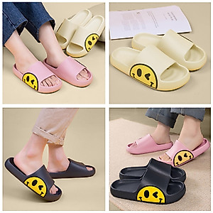 Smiley Face Slides for Women and Men, Pillow Slides Sandals Indoor Outdoor Smiley Slippers Non Slip EVA, Sandals for Girl and Boys, Open Toe Spa Bath House Shower Shoes, Cloud Slides, Quick Dry Casual