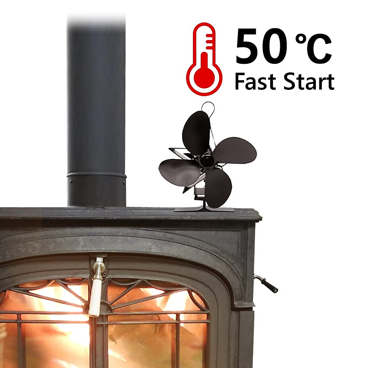 Japard 4 Blades Heat Fan for Wood Stove, Thermal Fan for Wood Stove, Wood Burner Fans for Circulating Warm, Wood Stove Fan Non Electric Heat Powered, Log Wood Stove Oil Fan