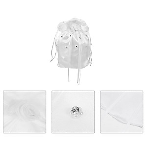 SEWACC Pearl Bag Bridal Purse Wedding Money Bag White Satin Bridal Purse for Women Flower Decorated Handbag Gift Bag Pouch Bag Wedding Supplies Satin Bags Rhinestone Purse