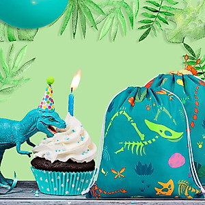 Shappy 20 Pieces Dinosaur Party Favor Bags Drawstring Dinosaur Gift Bag Dinosaur Candy Bags Dino Goodie Bags Dinosaur Treat Bags for Kids Baby Shower Dinosaur Birthday Party Supplies, 5 Styles