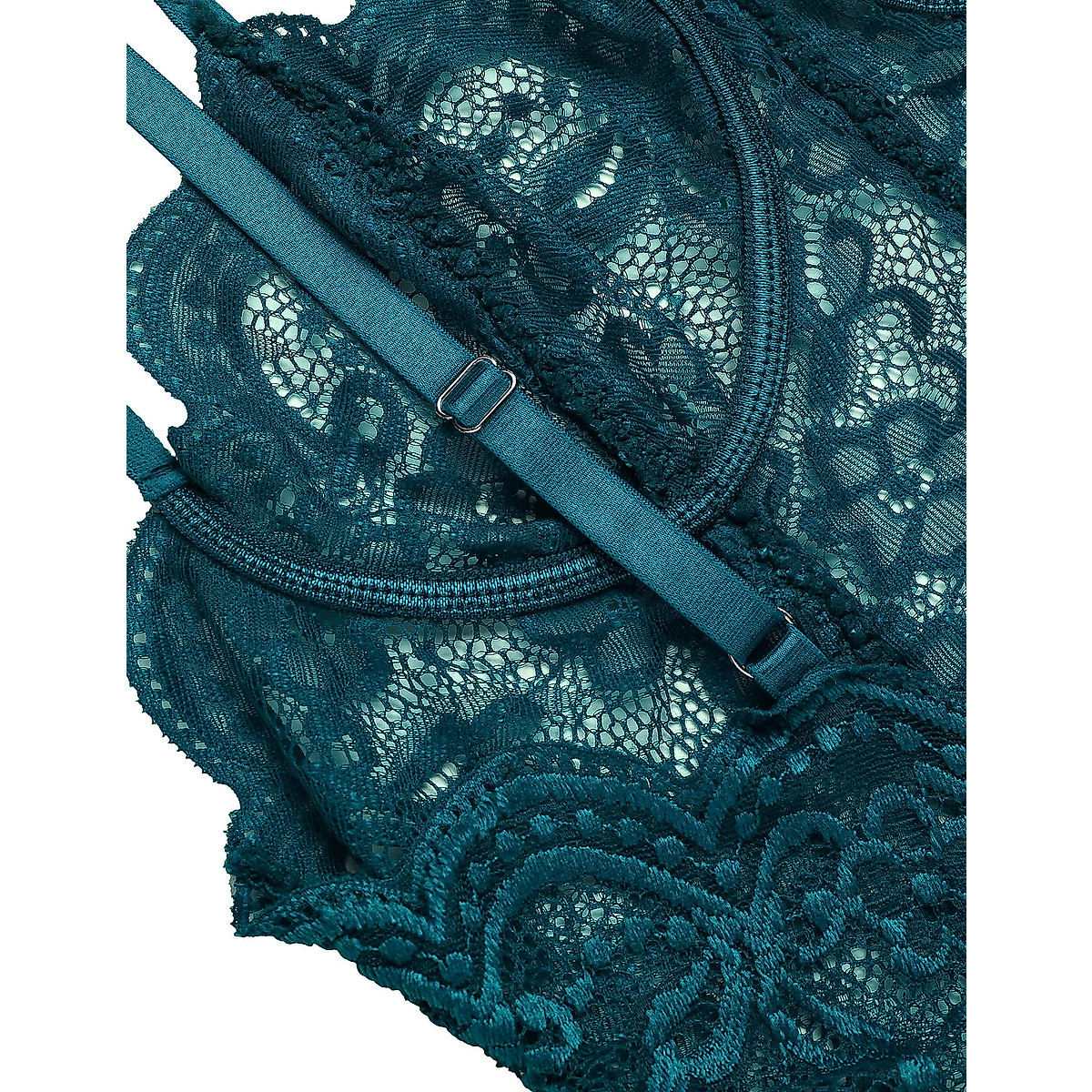 klier Lingerie for Women One Piece Teddy Floral Lace Bodysuit Babydoll Chemise Sleepwear Dark Green