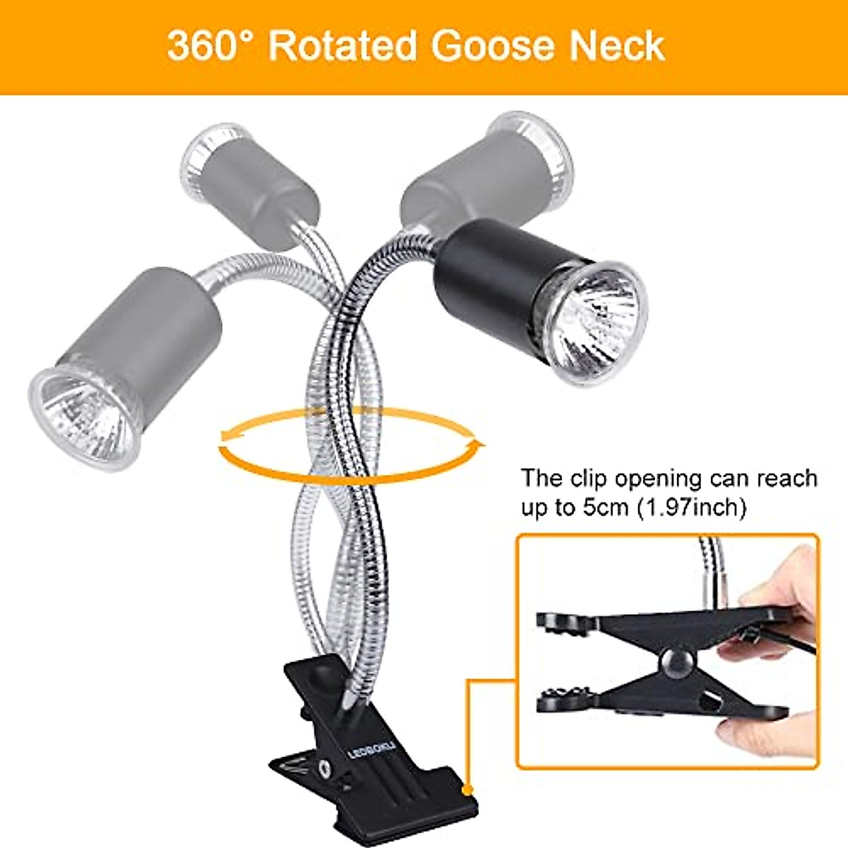 LEDBOKLI Reptile Heat Lamp Holder with Thermometer, 2 Heat Lamp Bulbs for Reptiles 25W 50W 110V UVA UVB Heat Lamp for Reptiles Replacement E26 Heat Lamp Bulbs for Reptiles Turtle Lizard Snakes Chicken