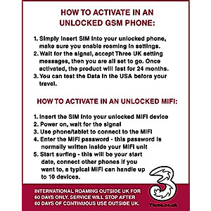 UK3 Prepaid Europe SIM Card 24 GB Data for up to 24 Months, 71 Destinations. No Calling and no Texting. Hotspot/Tethering Allowed. International Roaming Outside UK for 60 Days only.