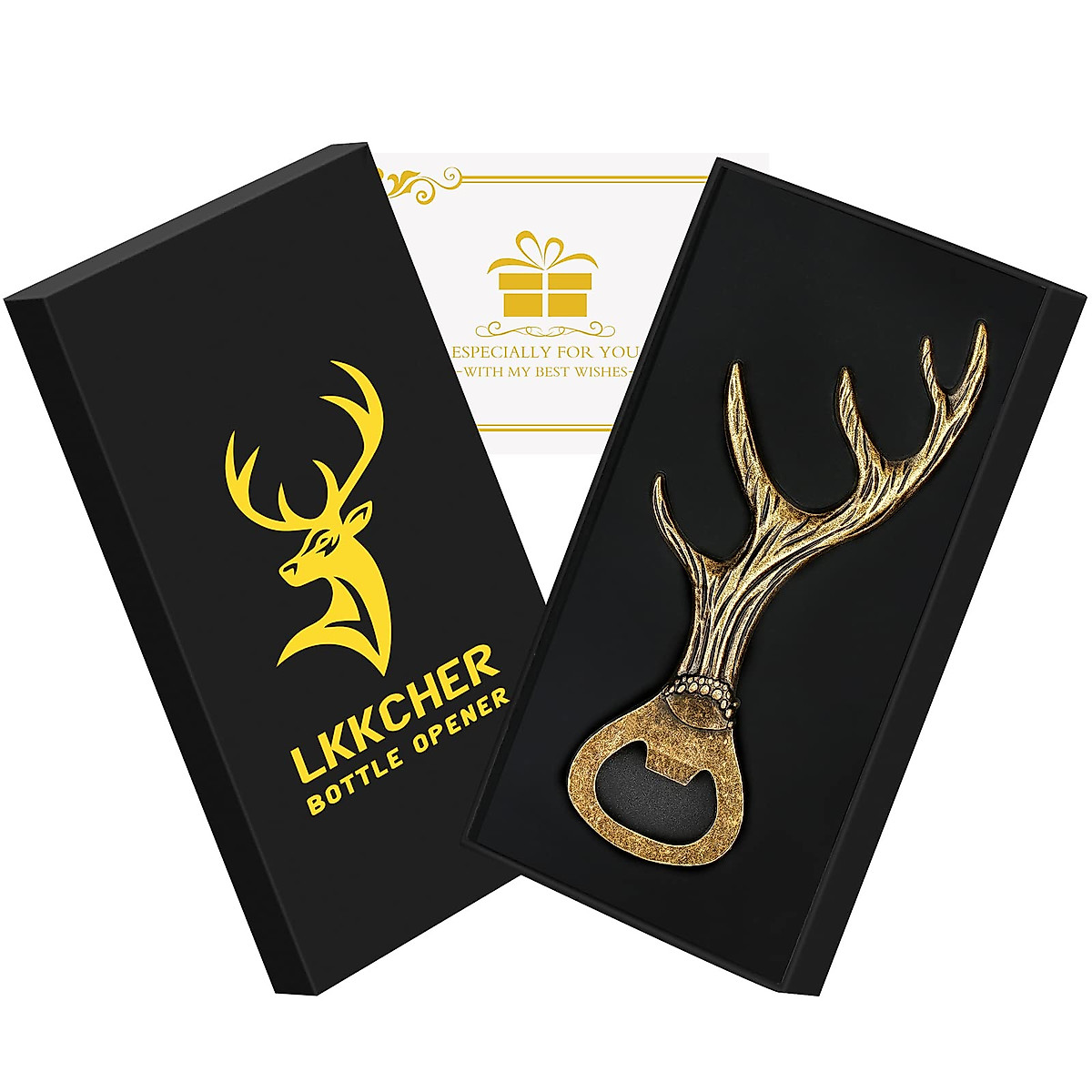 LKKCHER Deer Antler Beer Bottle Opener Stag Gifts for Women Men Wife Husband Girlfriend Boyfriend Mom Dad New Home Birthday Party Wedding Lovely Novelty Sturdy Bronze Gadget Christmas Gift Present