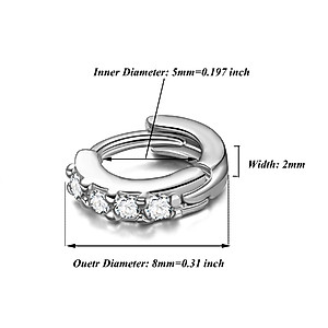 5mm Huggie Earrings 925 Sterling Silver Cubic Zirconia Tiny Hoop Earrings Cute Mini Forward Helix Cartilage Earring Hoop for Women