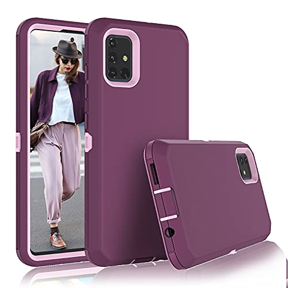 Tiflook for Galaxy A51 Case 4G (Not Fit A51 5G Version), Shockproof Heavy Duty Armor Rugged Hard Plastic Rubber Bumper 2-Layer Hybrid Protective Cover Case for Samsung Galaxy A51, Pinkish Purple