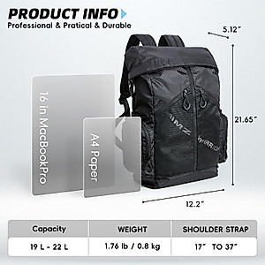 HIMZ WARRIOR Casual Laptop Backpack Lightweight Water Resistant Roll Top Bag 17 inch Computer Back Pack Travel Hiking (Black)…