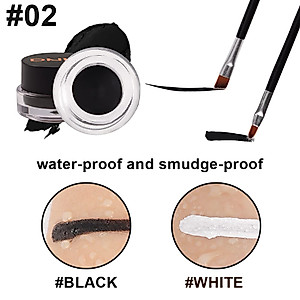 evpct 2 in 1 White & Black Gel Eye Liner Waterproof Smudge Proof for Waterline White Liquid Eyeliner Pen Pencil Cream Eyebrow Pomade Set with Brushes Work Great with Eyeliner Face Body Paint Stick