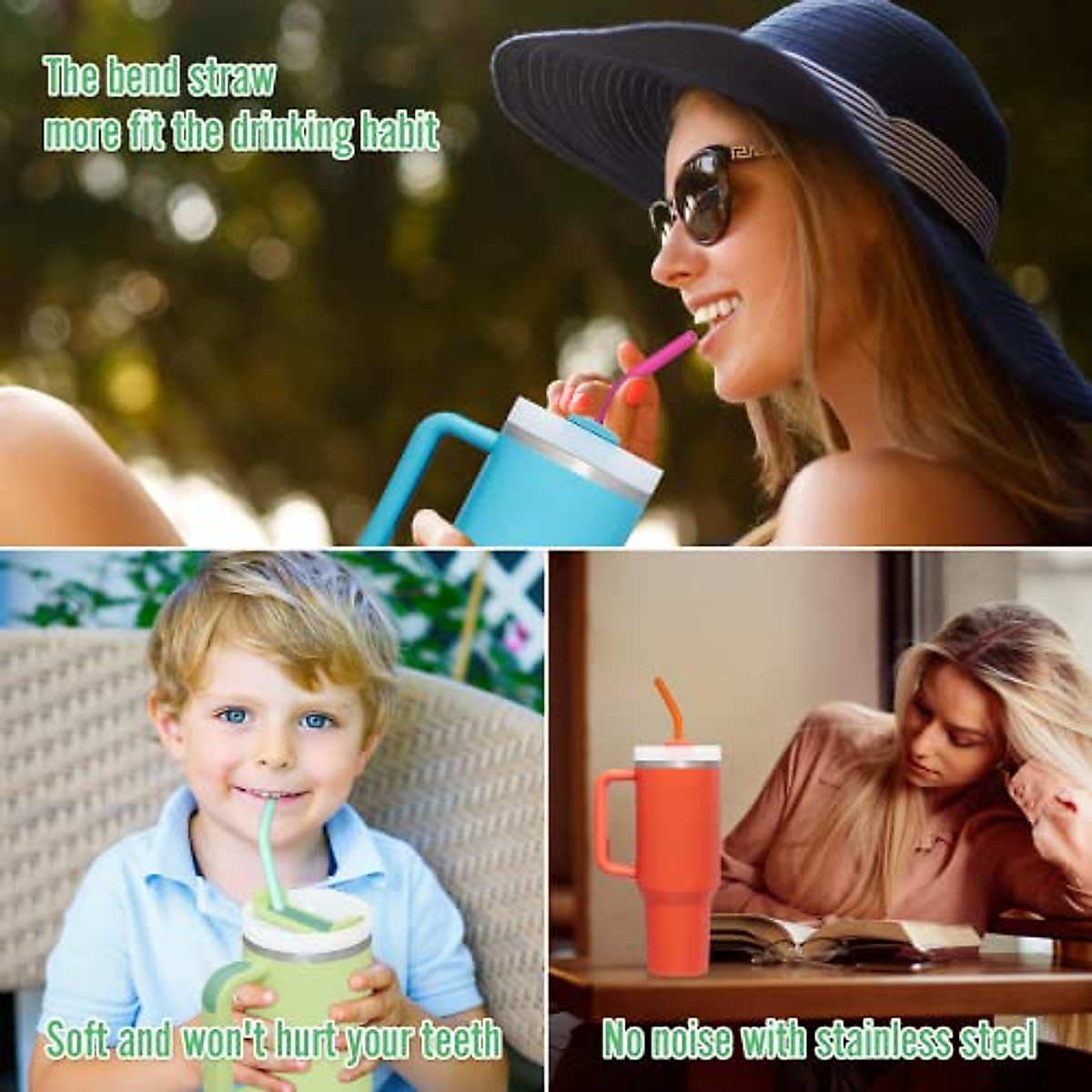 MLKSI 6 Pack Silicone Straw Replacement 40 oz for Stanley Quencher Tumbler, Reusable Bent Straws with Cleaning Brush for Stanley H2.0 FlowState Stainless Steel Simple Modern 40 oz Tumbler