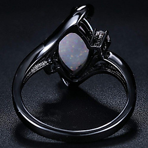 AONEW Big Fire Opal Women Rings Wedding Engagement Band White Opal Black Gold Party Rings Size 10