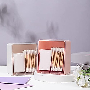 Obsoorth Qtip Cotton Pad Holder Dispenser Clear Cotton Ball and Swab Organizer Plastic Cotton Round Container Set with Hinged Lid Press Out for Home Bathroom Storage Small Things, 2 Sections (Pink)