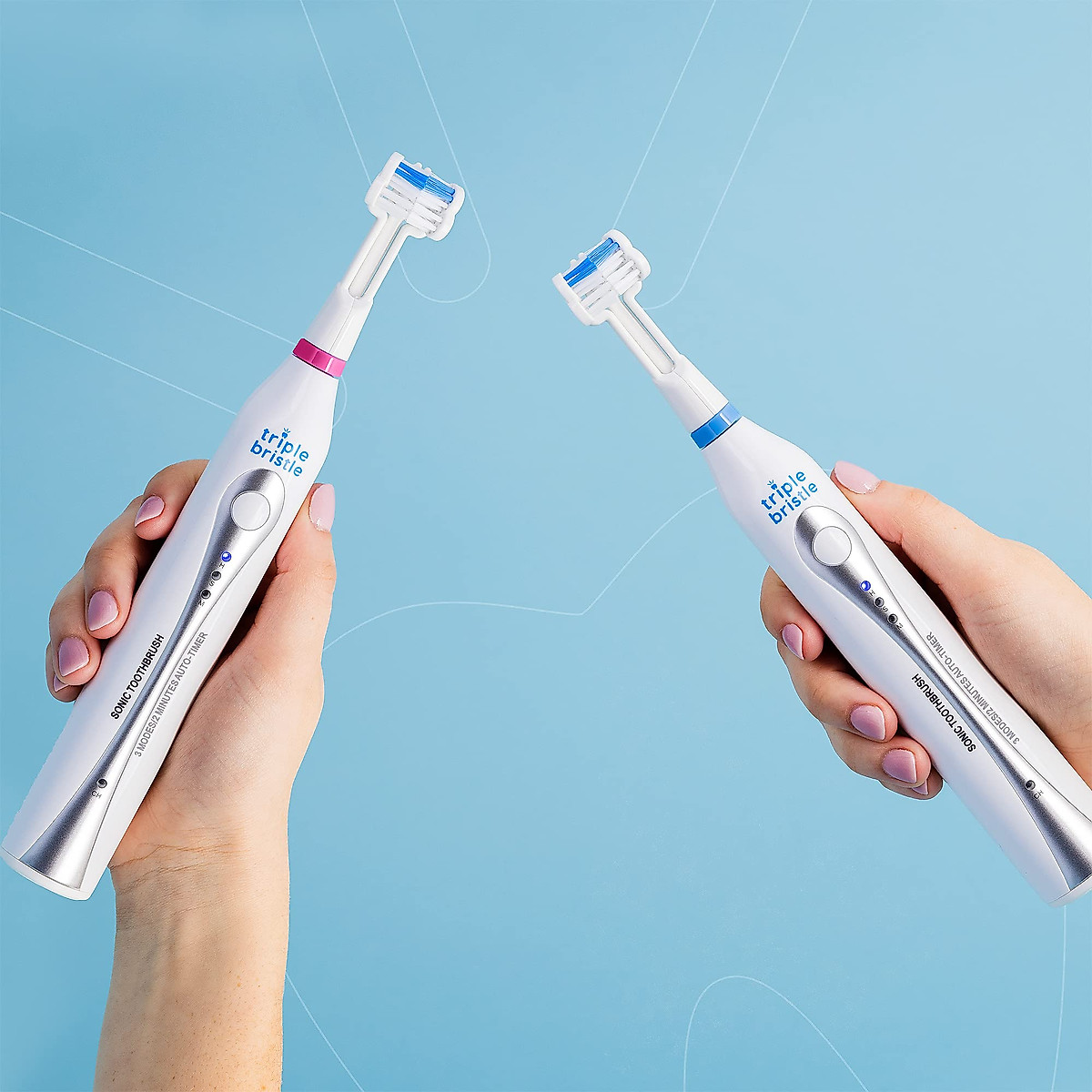 Triple Bristle Duo - 2 Electric Toothbrushes with Dual Charging Station, Patented 3 Head Design, 31,000 VPM, Rechargeable Toothbrush Set for Families & Couples, 3-Sided Sonic Brush