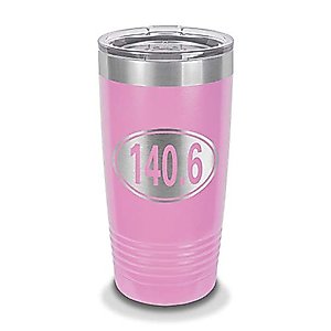 Custom Oval 140.6 20 oz Laser Engraved Polar Camel Stainless Steel Vacuum Insulated Tumbler w/Clear Lid ironman triathlon - Customizable - Light Purple